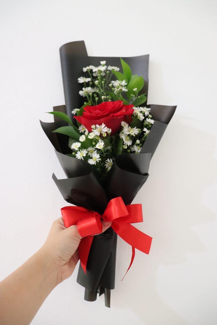Premium Single Red Rose Bouquet at 45AED Only